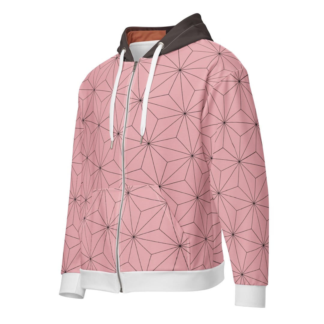 Nezuko Pink Zip up Hoodie, Demon Slayer Inspired Anime Fan Zipper ...