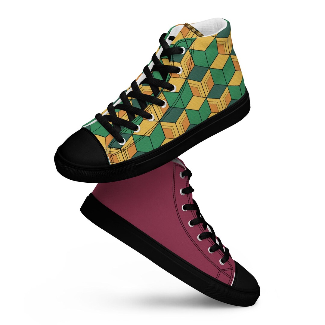 Men's Red Green High Top Shoes Giyu Pattern Anime Converse Style ...