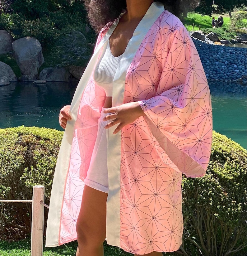 Nezuko Pink Long Sleeve Kimono, Demon Slayer Anime Inspired Kamado ...