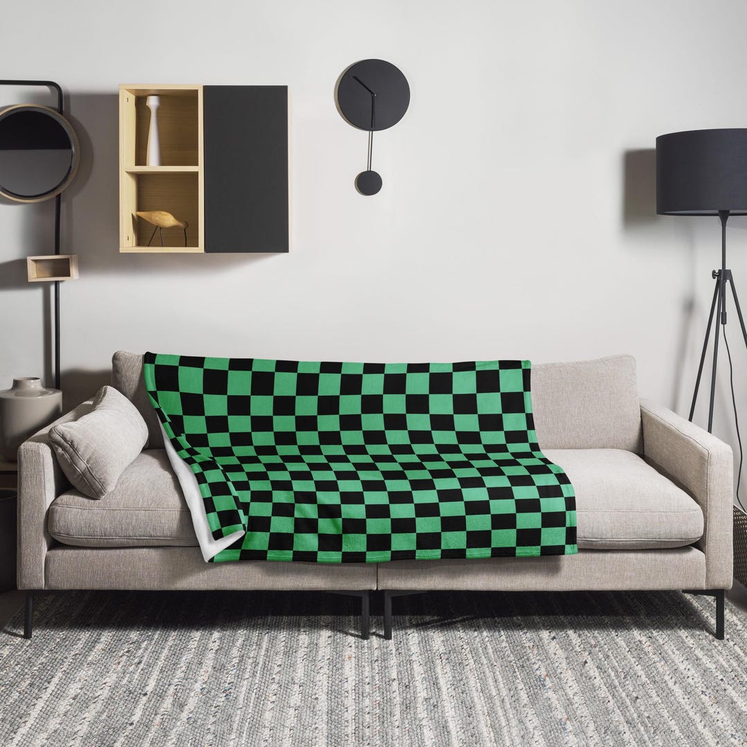 Tanjiro Kamado Throw Blanket | Anime-inspired Green Black Checkered ...