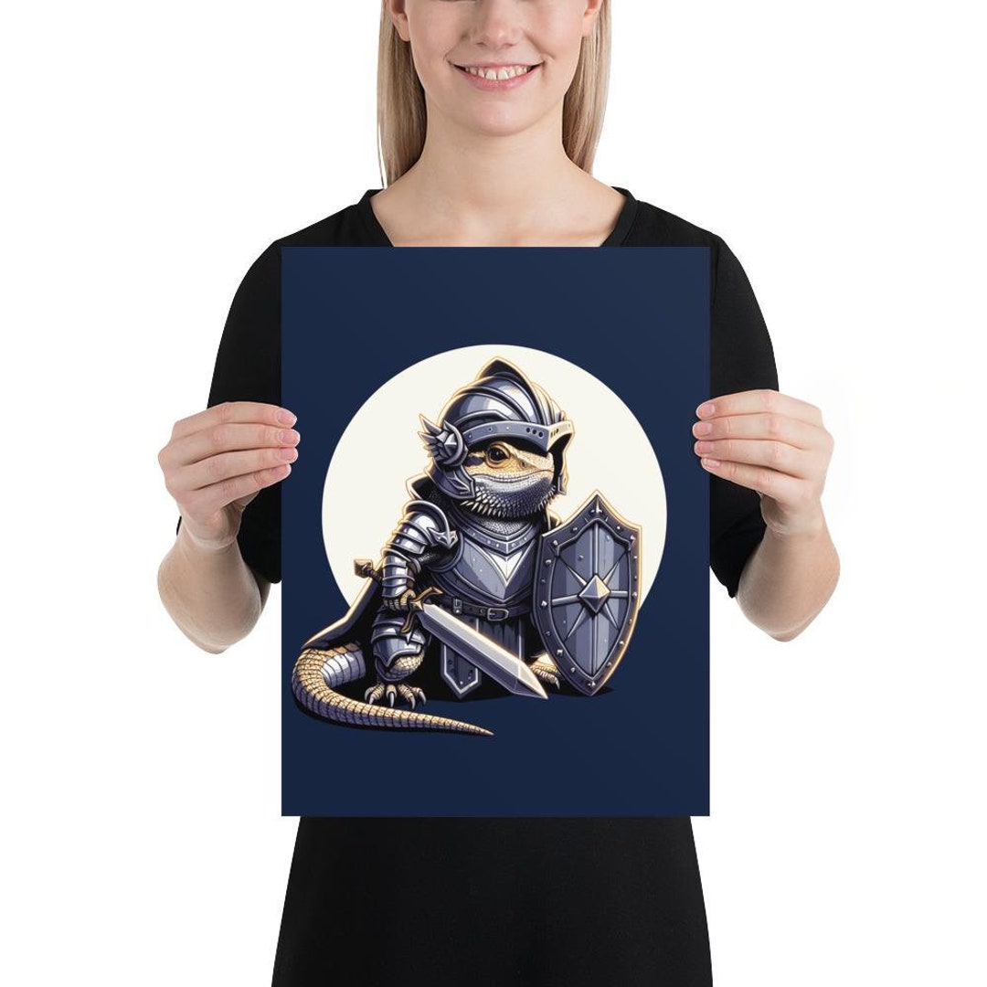 Bearded Dragon Paladin Poster, Fantasy Reptile Art, Dnd Inspired Wall ...