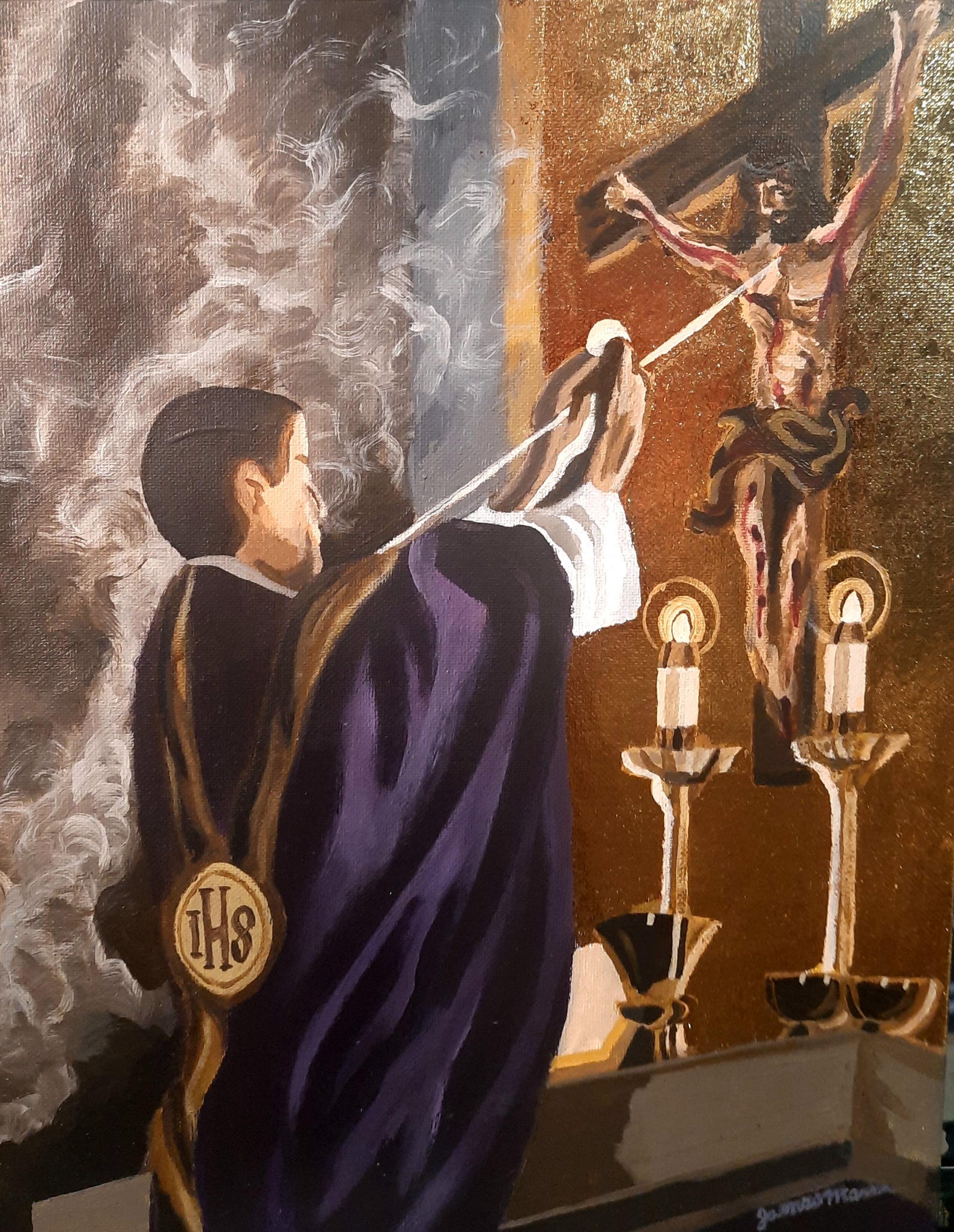 A Priest's Communion. Prints of Acrylic Painting of the Eucharist and ...