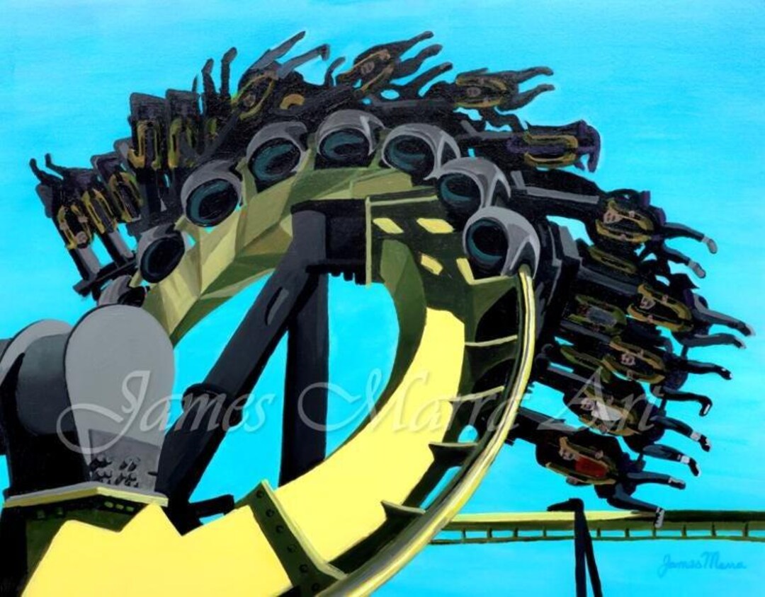 Inverted Roller Coaster. Six Flags. Fun. Original Painting 20"x26" - Etsy