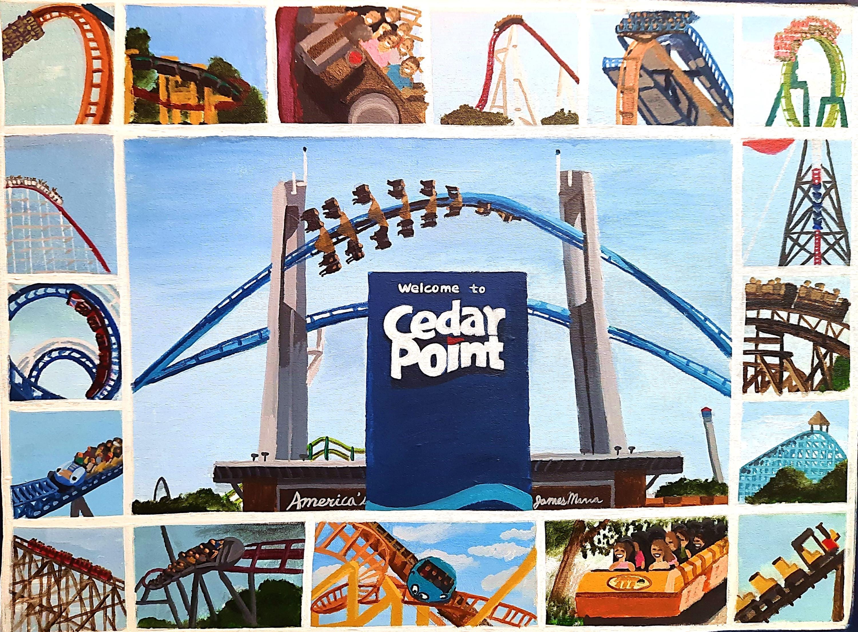 Fun at Cedar Point Roller Coaster Acrylic Painting Art Print - Etsy