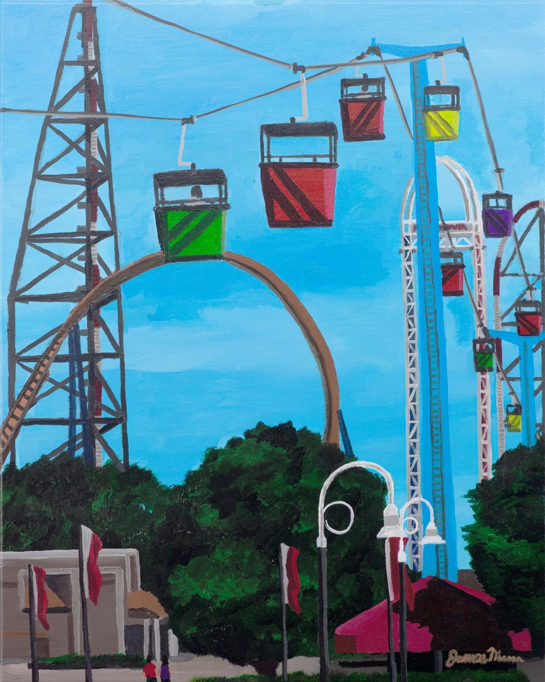 Amusement Midway. Original Acrylic Painting of a Roller Coaster Canvas ...