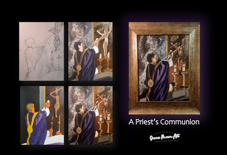 A Priest's Communion. Prints of Acrylic Painting of the Eucharist and ...