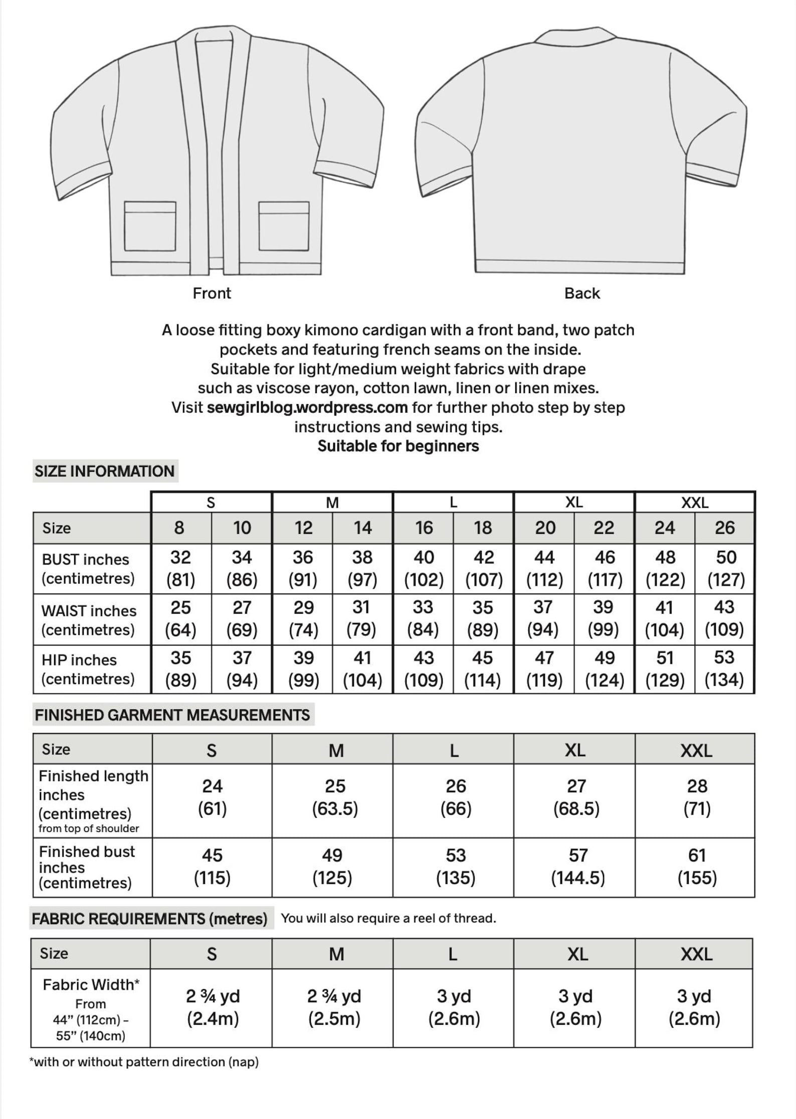 SUKI KIMONO PDF Digital Download Sewing Pattern - Etsy