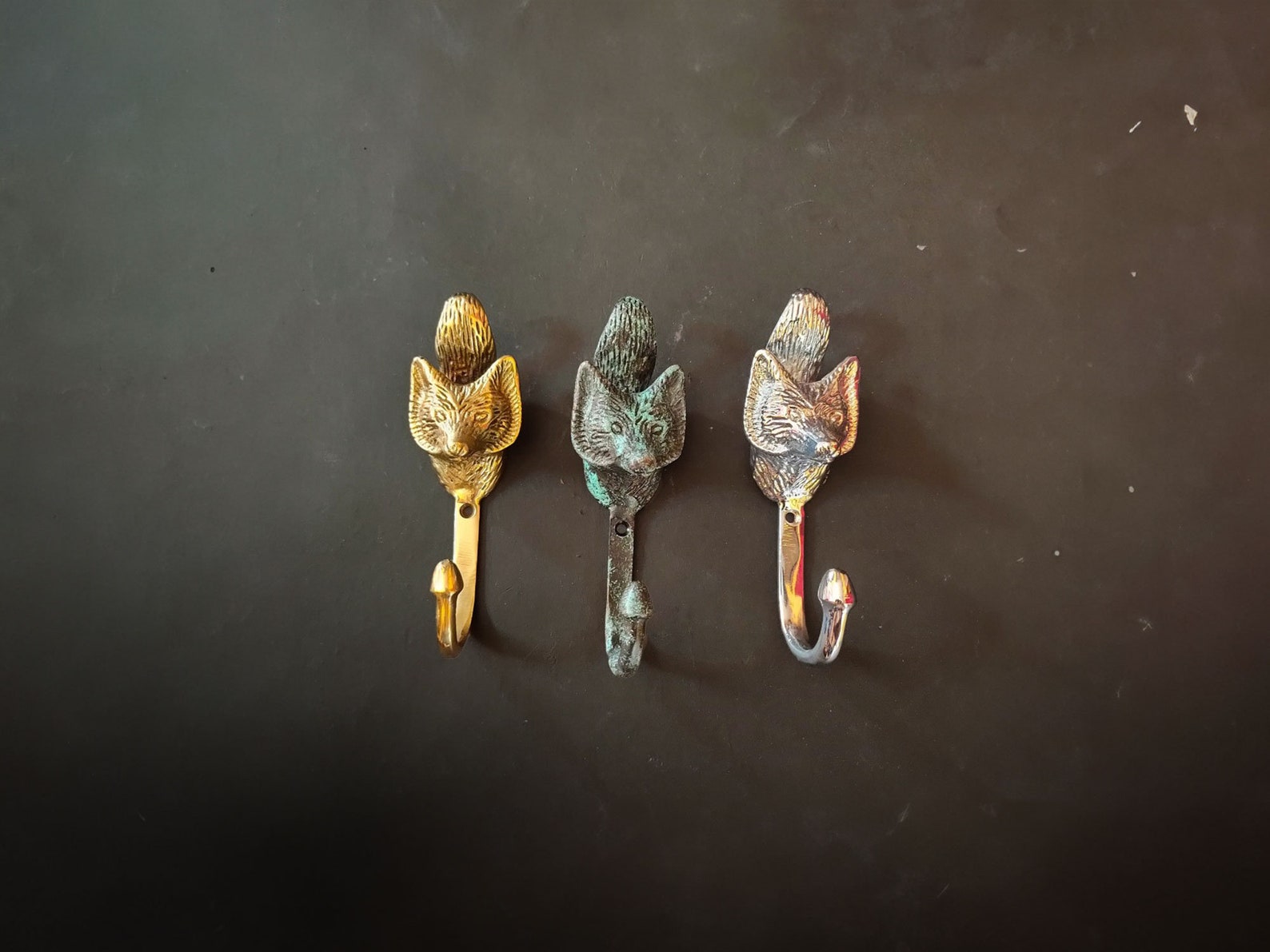 3 Pcs Fox Brass Hooks, Animal Brass Hook, Solid Brass Hook, Vintage ...