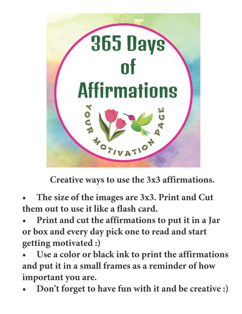 365 Days of Self Love Affirmations Cards Printables. "positive, Daily ...