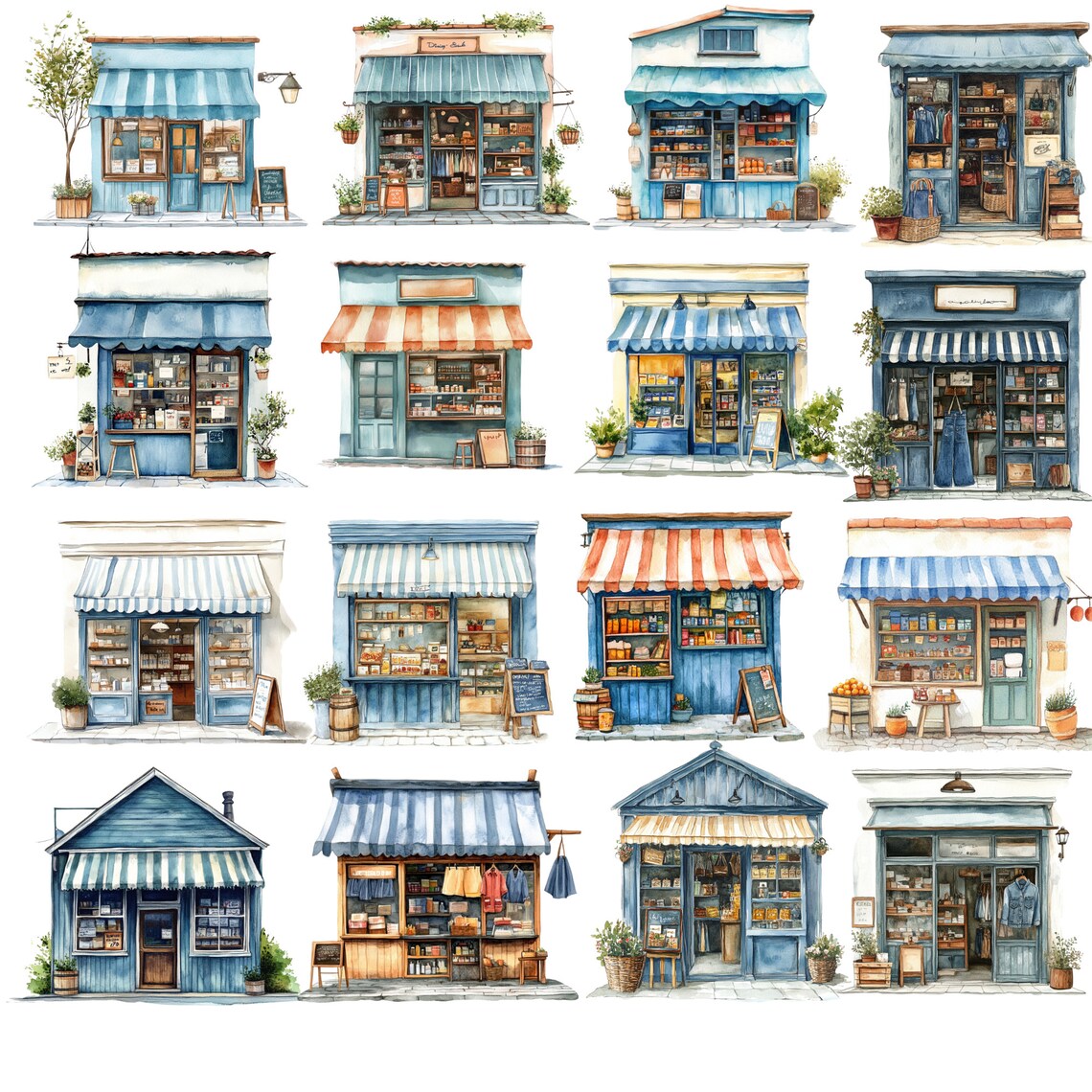 Watercolour Blue Shop Store Clipart 40 Pngs, Commercial Use, Printable ...