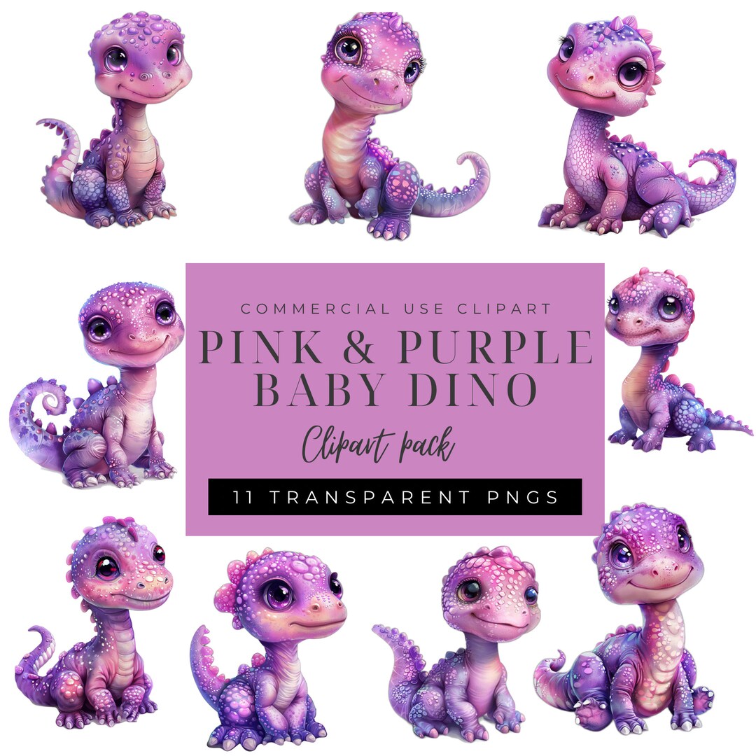 Pink and Purple Baby Dino Cliparts, Jurassic Themed, Commercial Useage ...