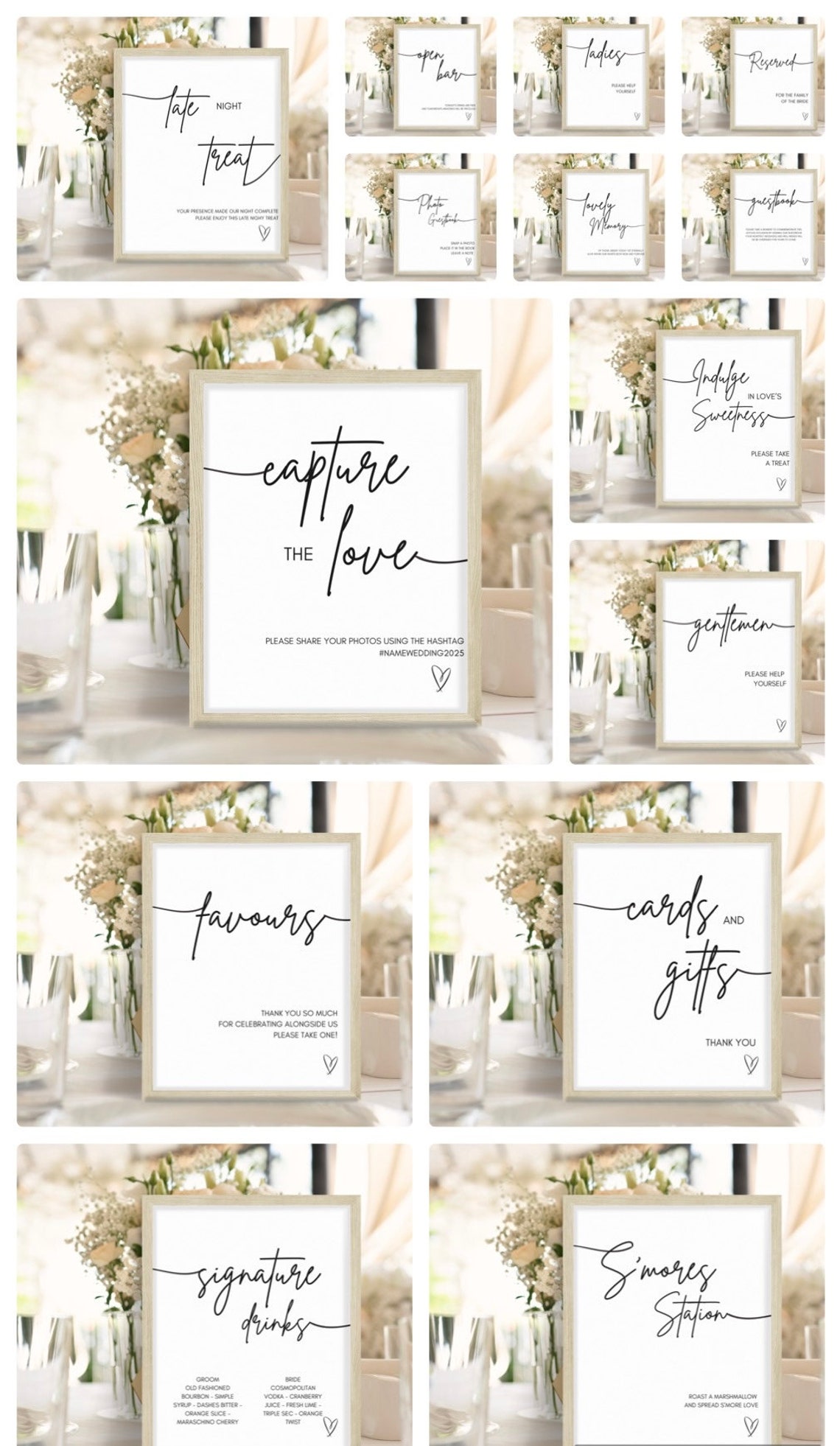 Minimalist 18 Custom Sign Template Bundles, Modern Wedding Sign ...