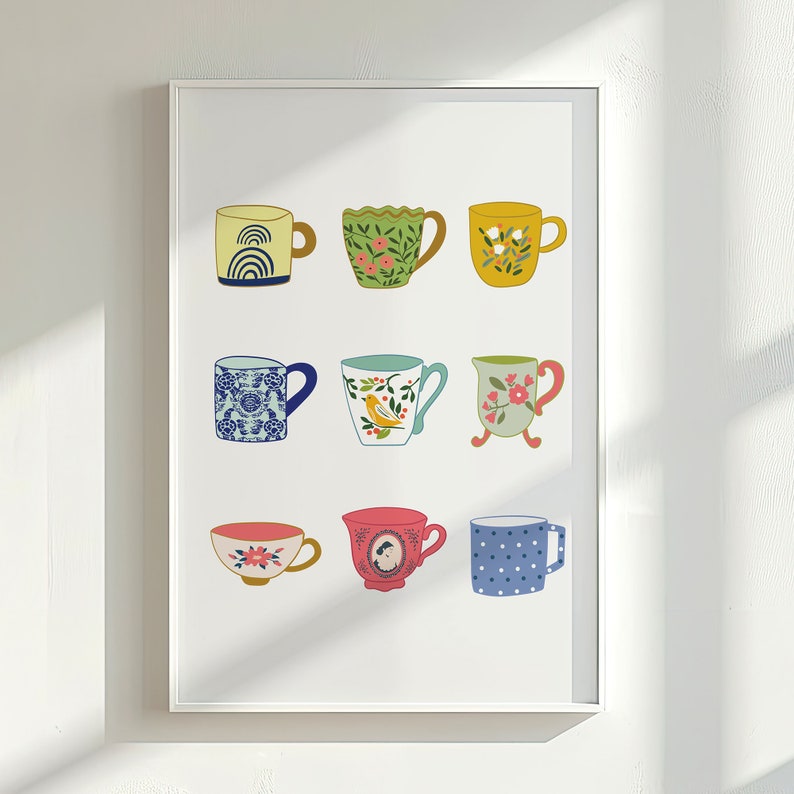 Tea Cup Print Kitchen Art Print Bar Cart Art Print Kitchen Decor ...