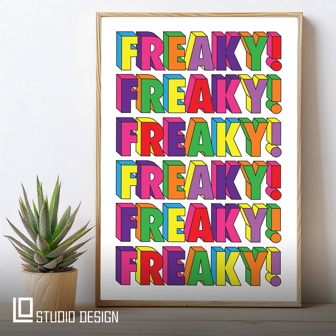 Typography Poster Freaky Wall Art Modern Eclectic Wall Art Neon Instant ...