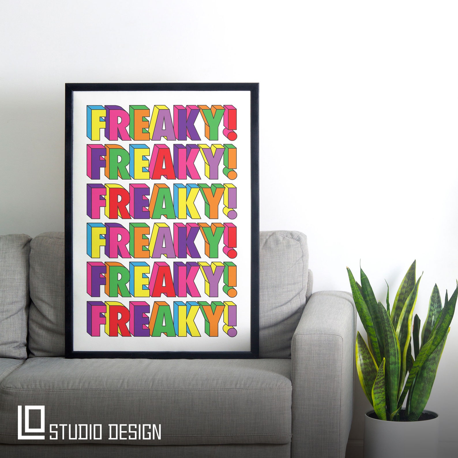Typography Poster Freaky Wall Art Modern Eclectic Wall Art Neon Instant ...