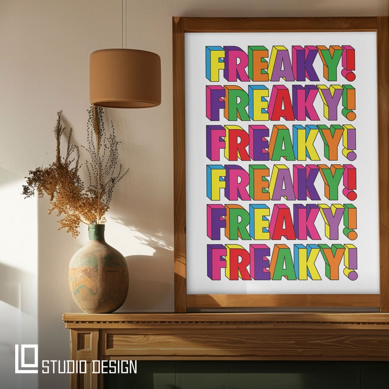 Typography Poster | Freaky Wall Art | Modern Eclectic Wall Art | Neon ...