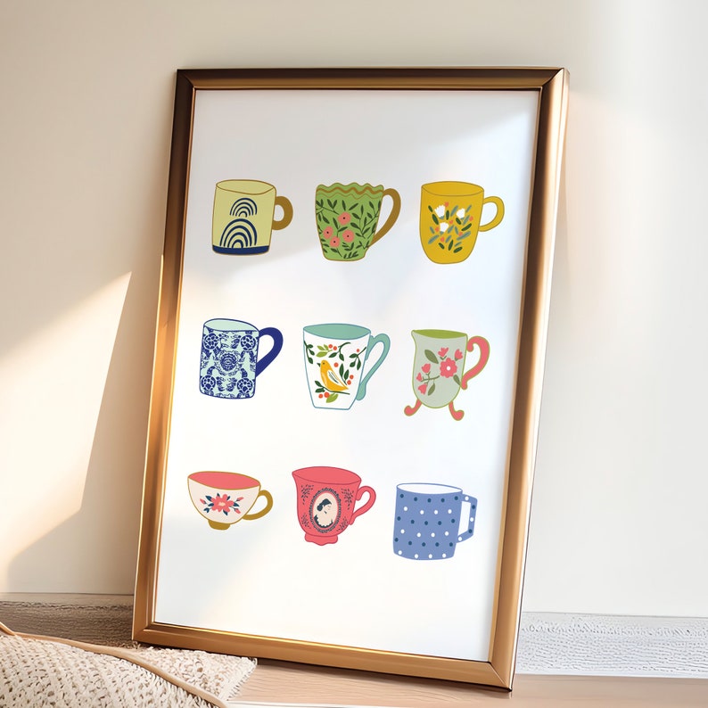 Tea Cup Print Kitchen Art Print Bar Cart Art Print Kitchen Decor ...