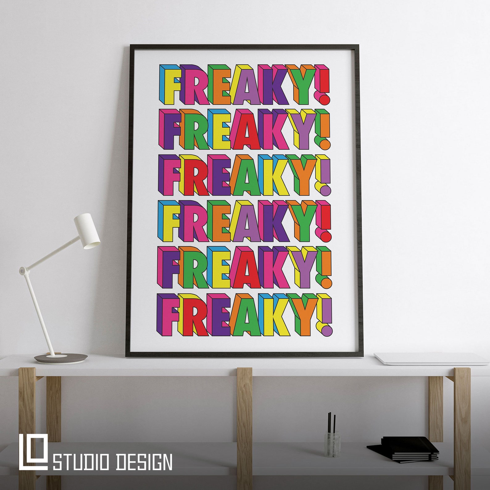 Typography Poster Freaky Wall Art Modern Eclectic Wall Art Neon Instant ...