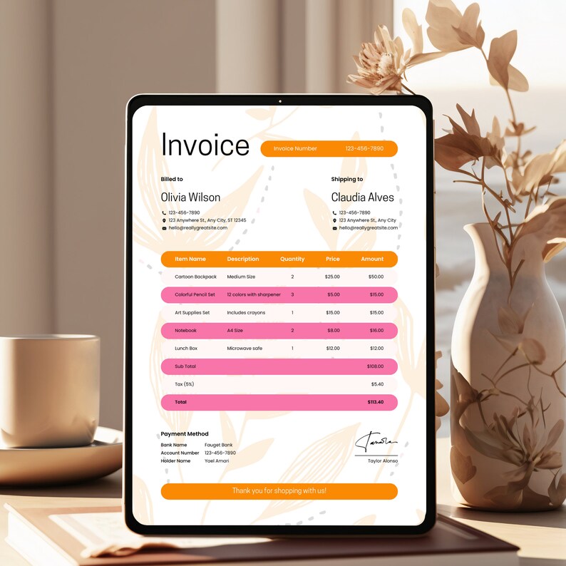 Editable Cute Colored Invoice Template Canva Patterned Design - Etsy