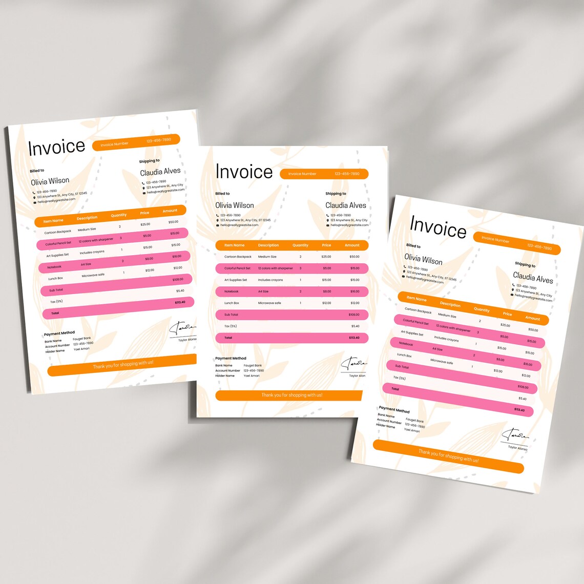 Editable Cute Colored Invoice Template | Canva Patterned Design - Etsy