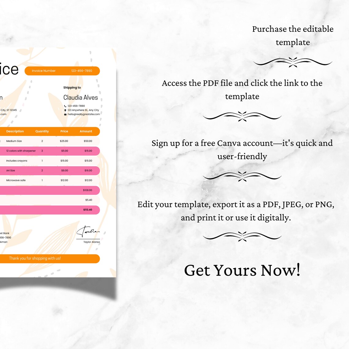 Editable Cute Colored Invoice Template | Canva Patterned Design - Etsy