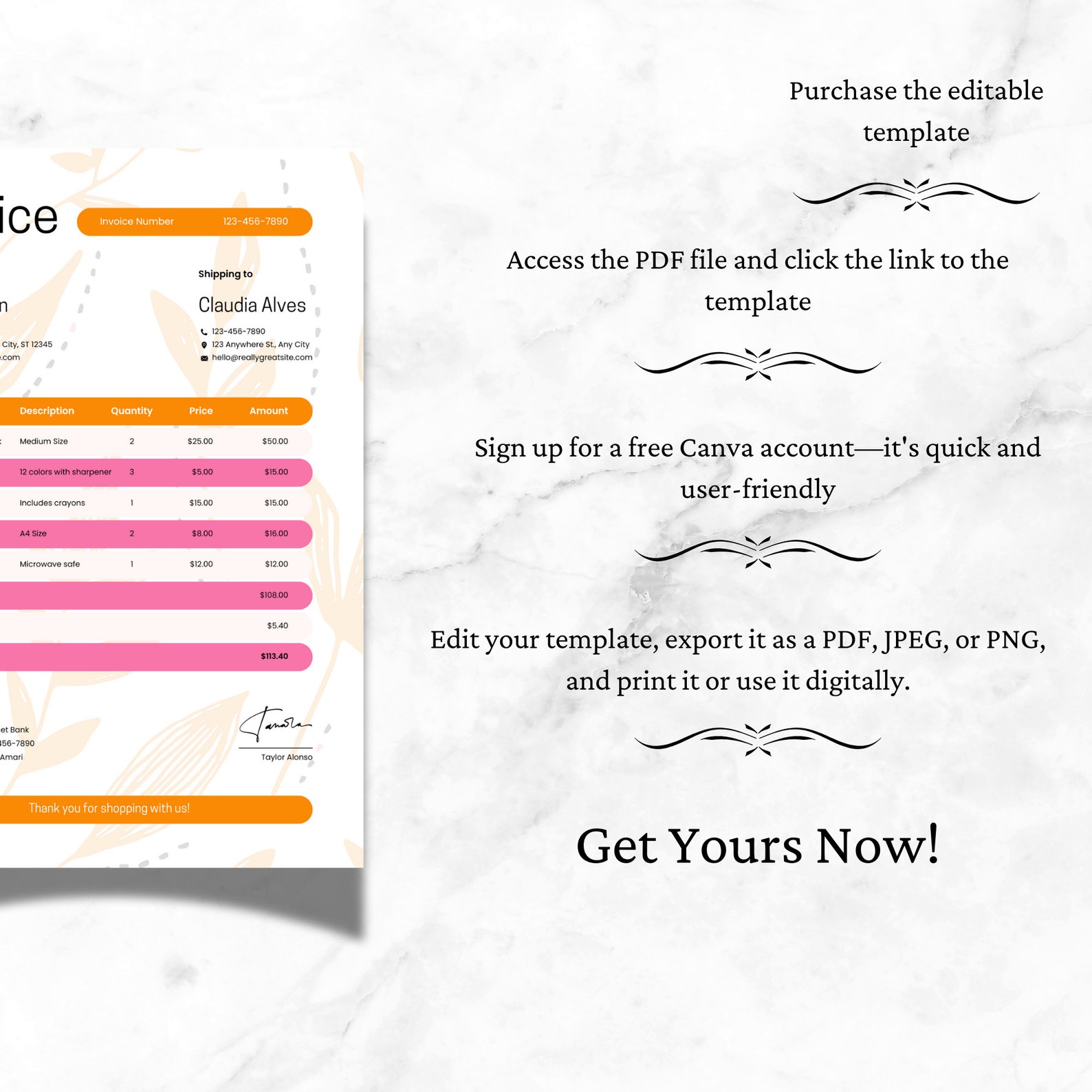 Editable Cute Colored Invoice Template | Canva Patterned Design - Etsy