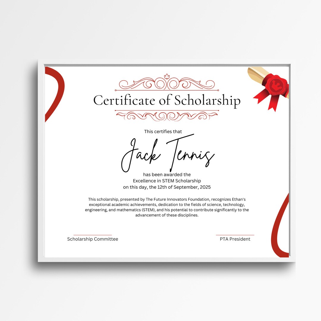 Scholarship Certificate Digital Product, Certificate for Scholarship - Etsy