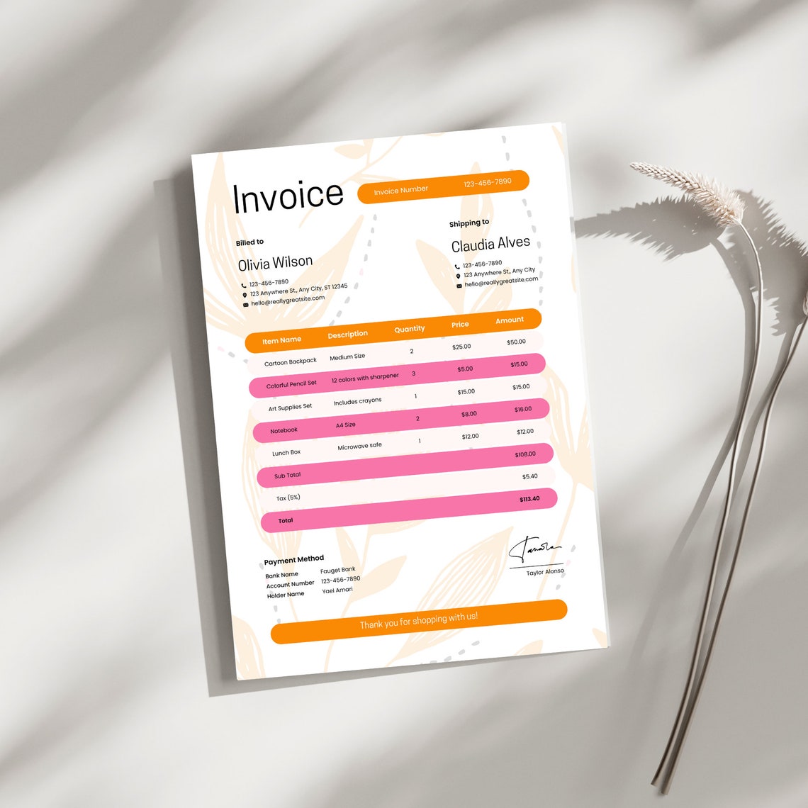 Editable Cute Colored Invoice Template | Canva Patterned Design - Etsy