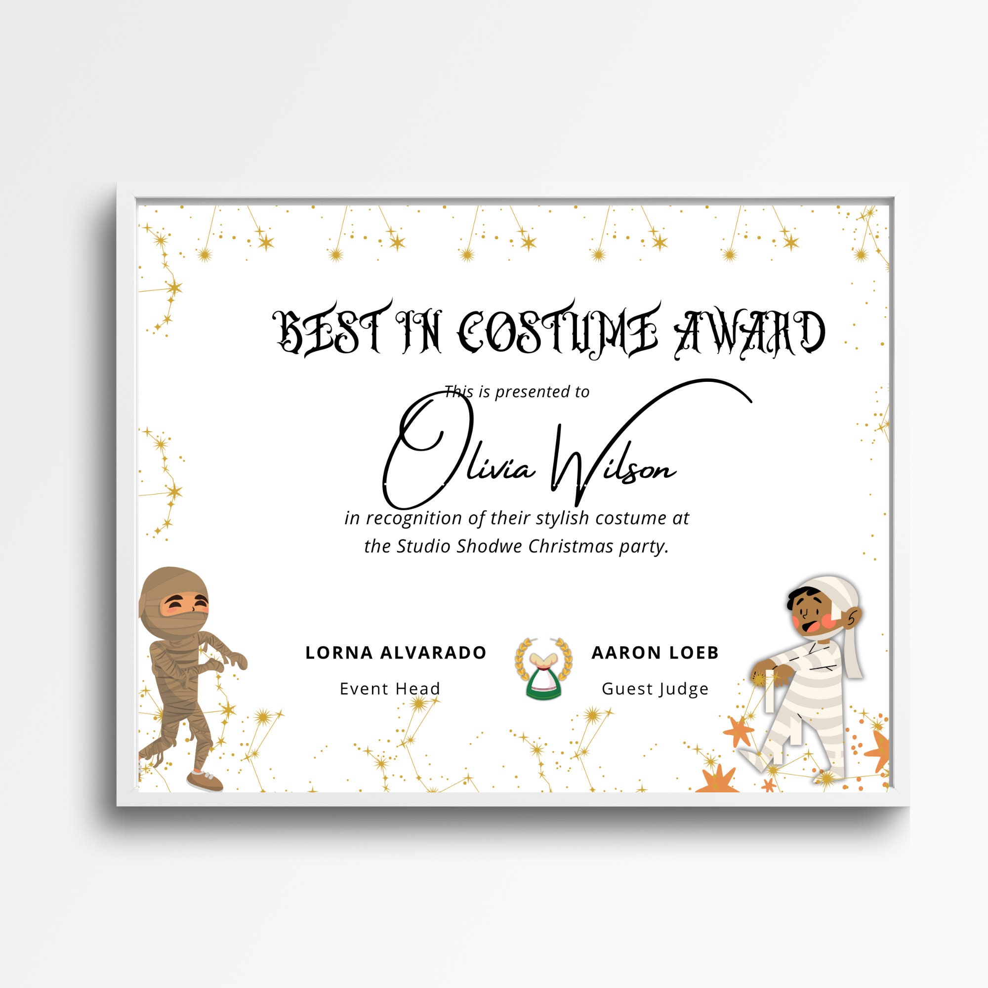 Custom Best in Costume Award Certificate | Personalized Costume Contest ...