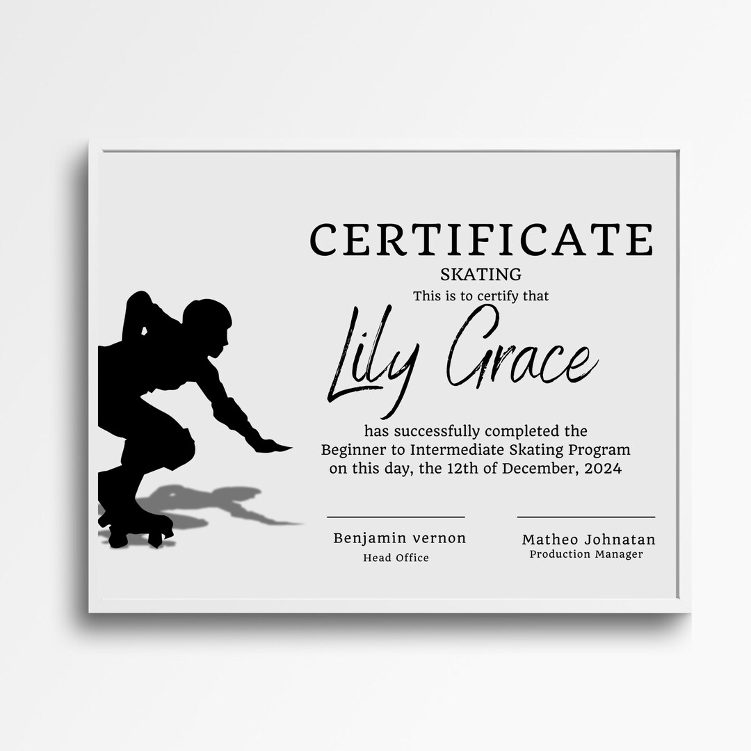 Custom Skating Certificate Personalized Skating Achievement Award Fun ...