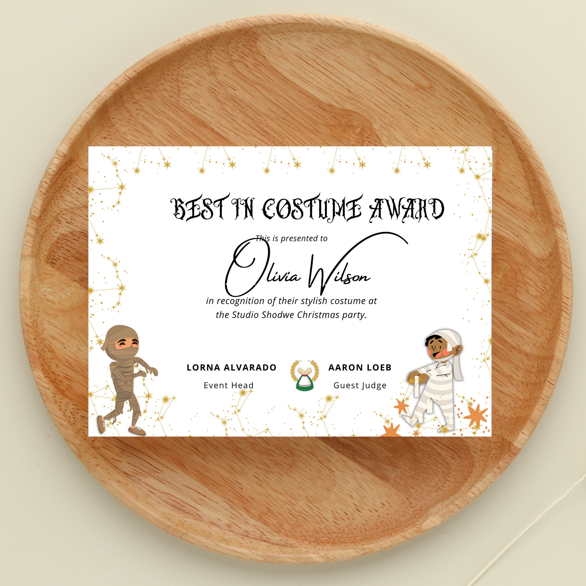 Custom Best in Costume Award Certificate | Personalized Costume Contest ...