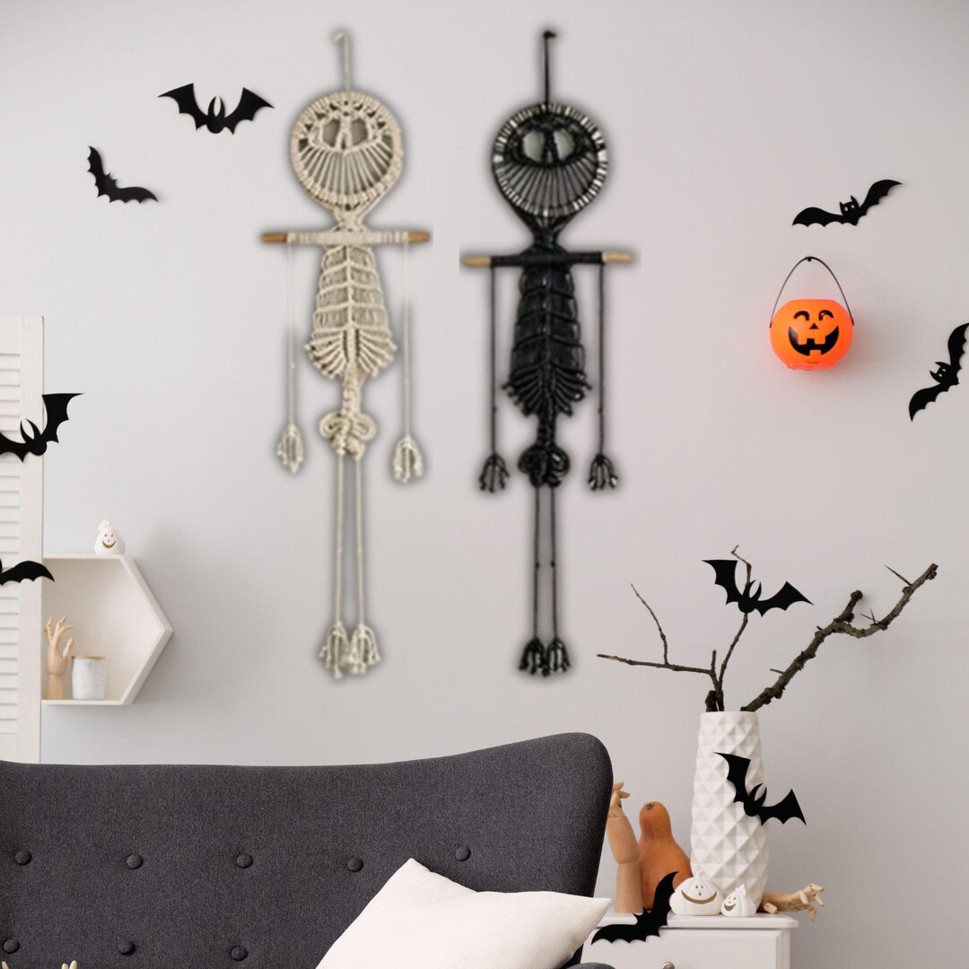 Halloween Macrame Skeleton,skeleton Wall Hanging, Goth Tapestry ...