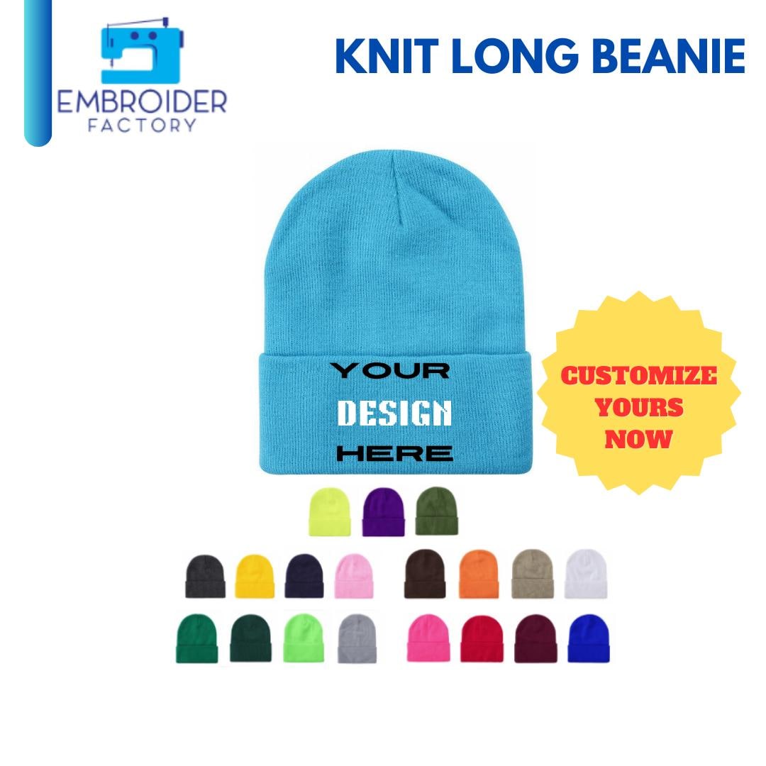 Custom Long Knit Beanie for Men and Women, Personalize Stretchable Hat ...