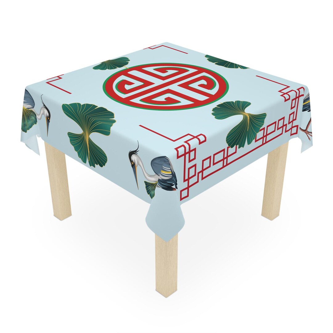 Chinoiserie Cranes Hydrangeas Tablecloth, Mahjong Lunch Cover, Chinese ...