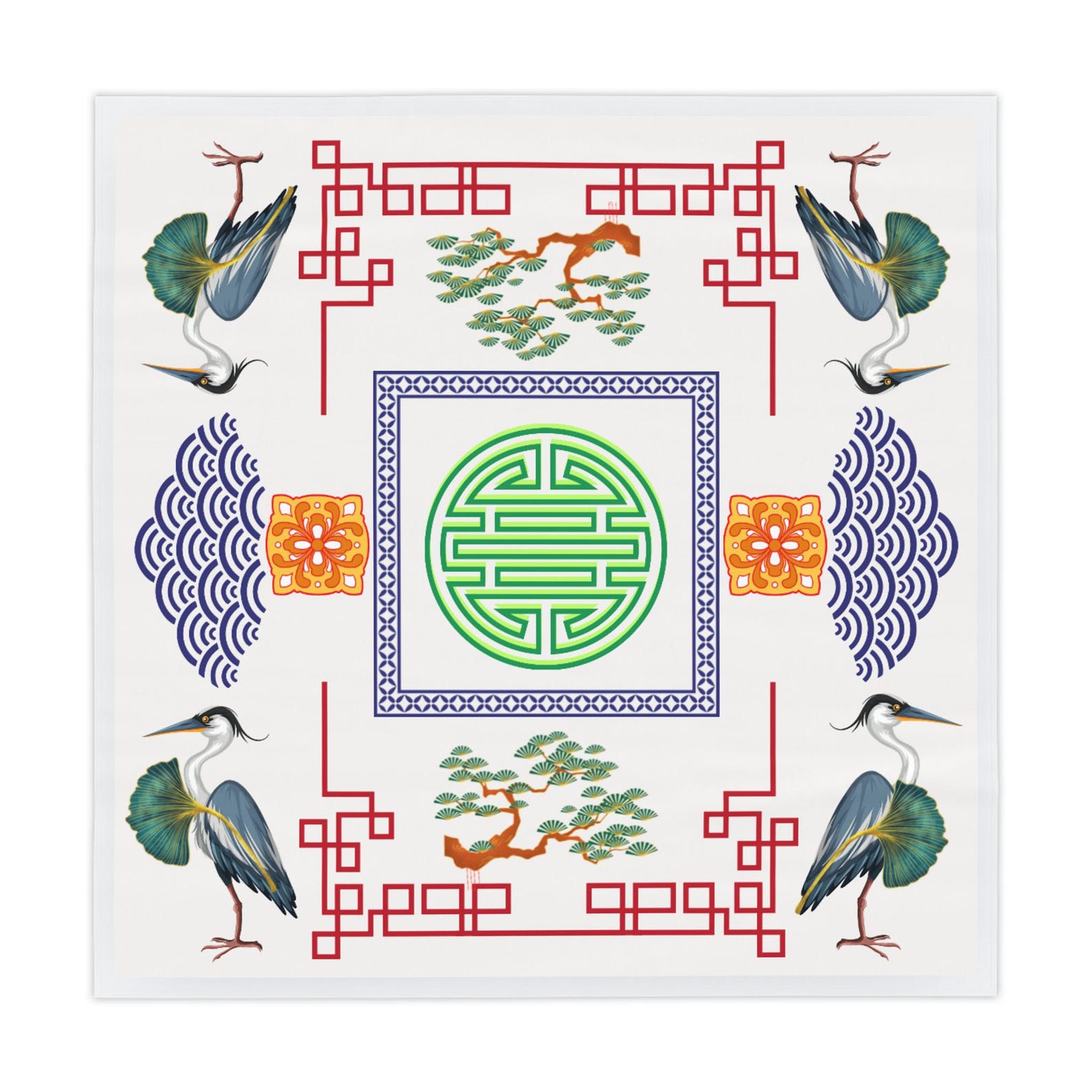 Mahjong Chinoiserie Tablecloth, Asian Game Night Square Cover, Trendy ...