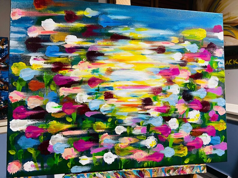 Unique Acrylic Painting on Canvas 24x18. Flowers in Motion. One of a ...