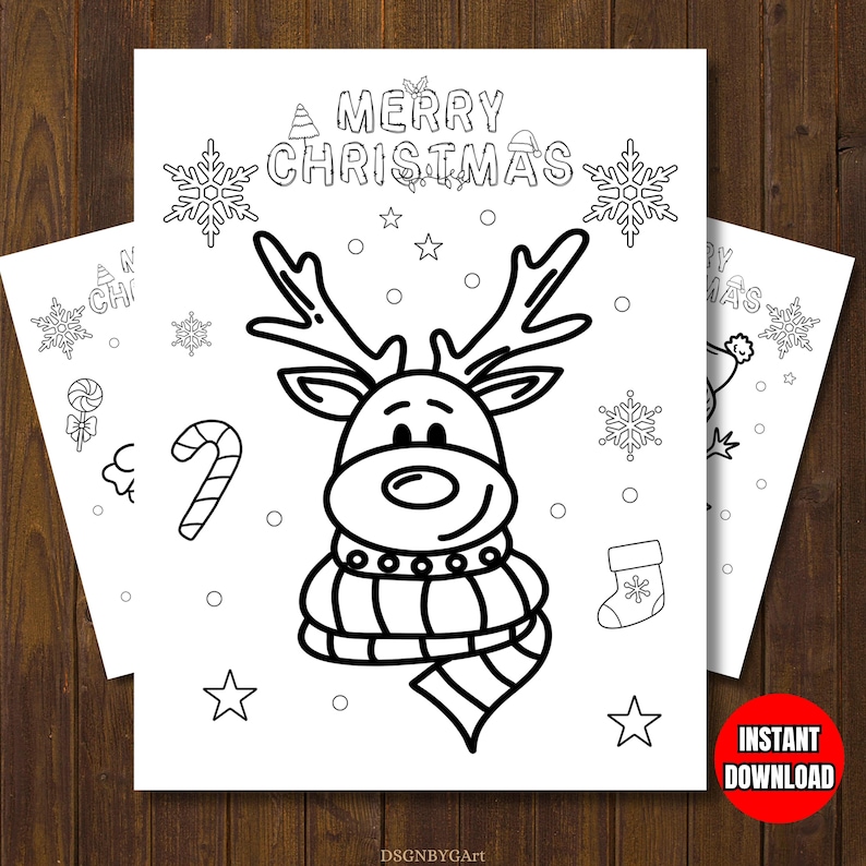 Christmas Coloring Pages for Kids: 15 Printable Designs (PDF) - Etsy