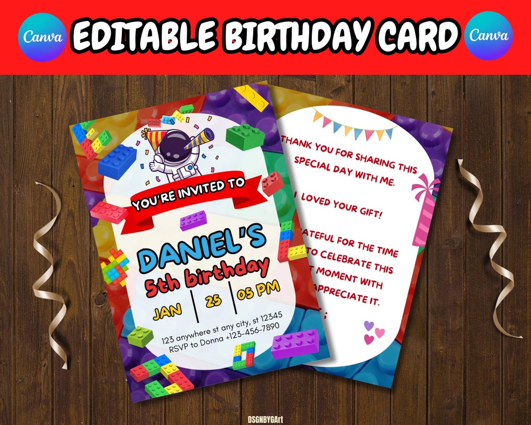 Editable Birthday Invitation, Printable Birthday Card Template, Happy ...