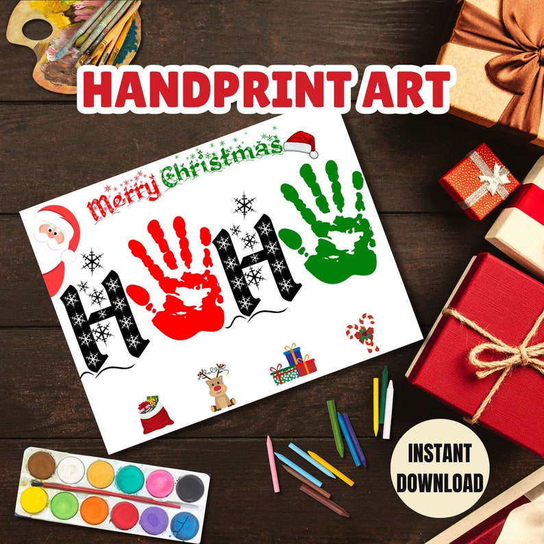 Christmas Handprint Craft, Handprint Footprint Art, Ho Ho Ho, Preschool ...