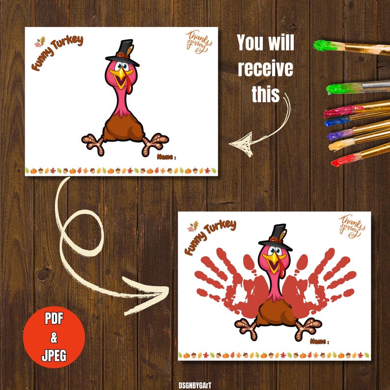 Turkey Handprint Art: Funny Thanksgiving Craft for Kids (digital ...