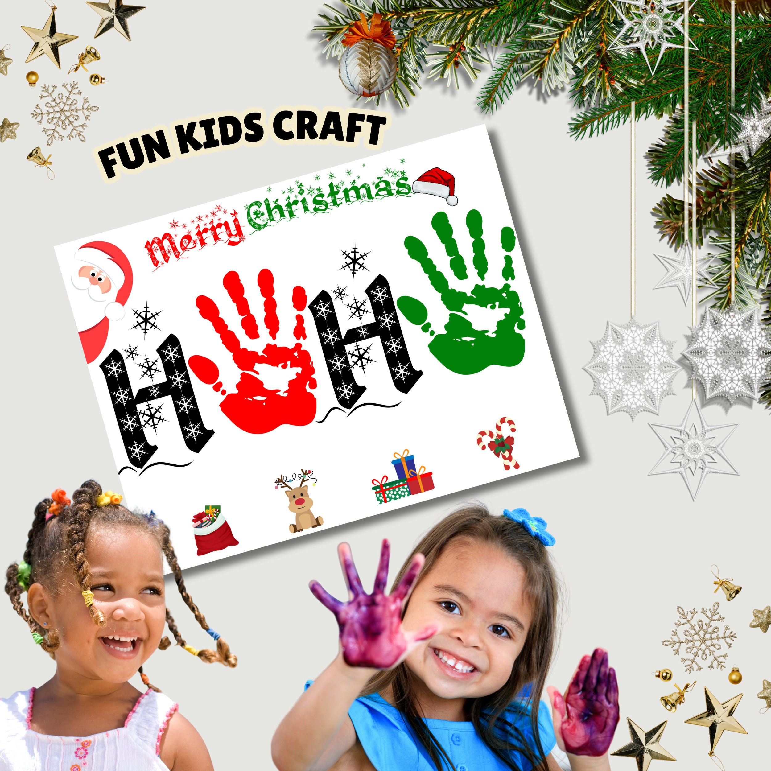 Christmas Handprint Craft, Handprint Footprint Art, Ho Ho Ho, Preschool ...