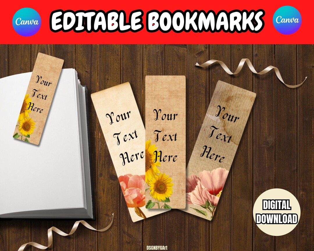 Vintage Bookmark Template, Printable Canva Editable, Digital Bookmarks ...
