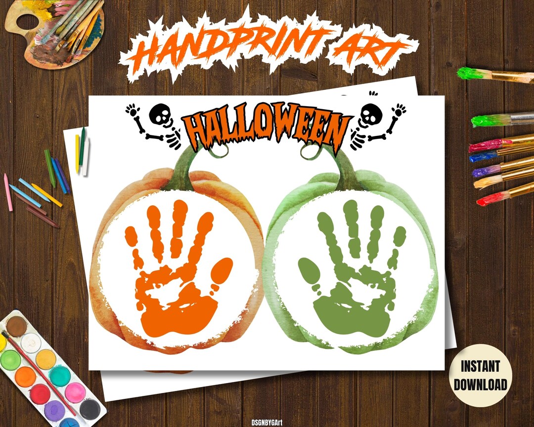 Pumpkin Handprint Art: Spooky Halloween Craft (PDF Downloadable ...