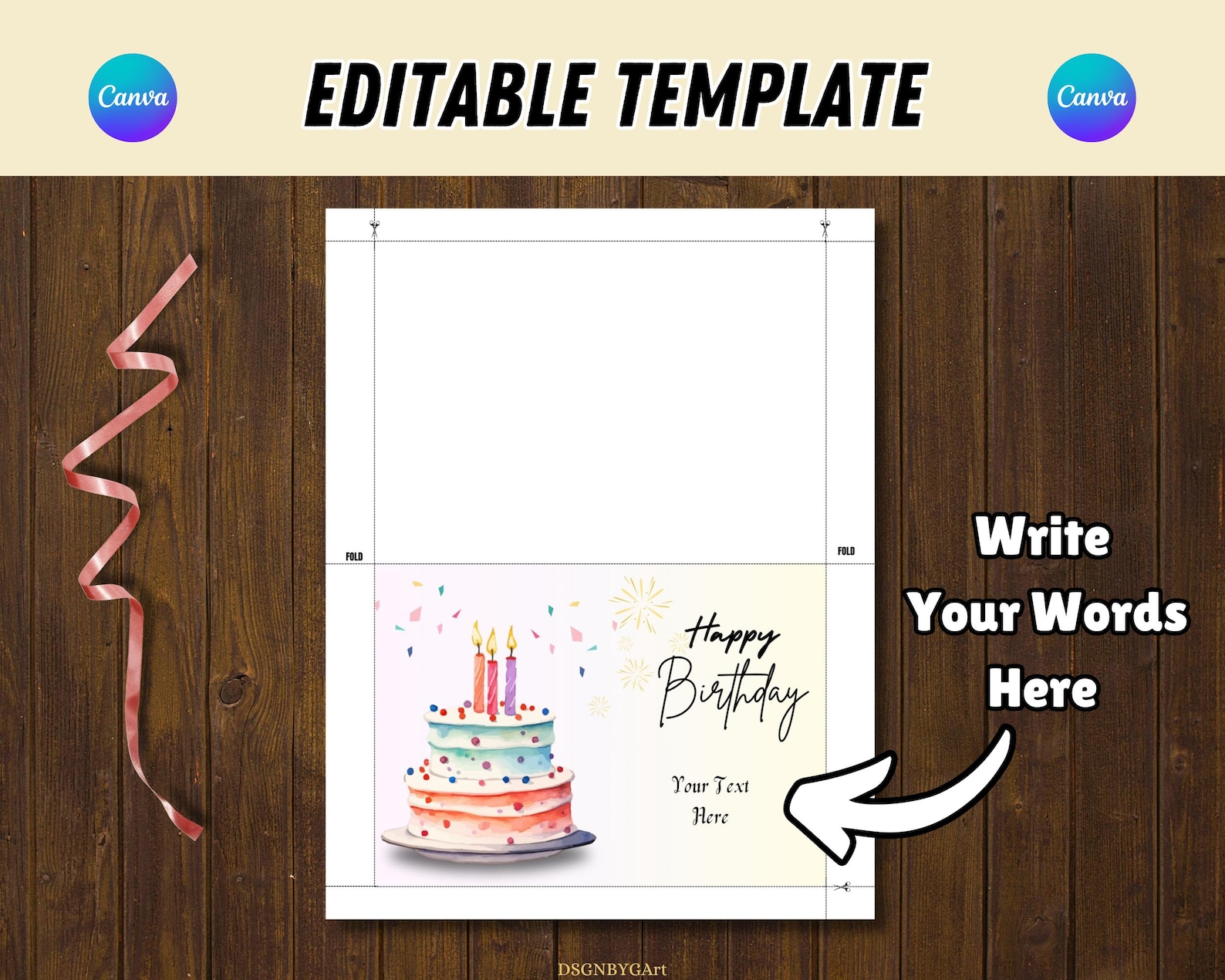 Editable Birthday Card Template, 5x7 Printable (digital Download) - Etsy