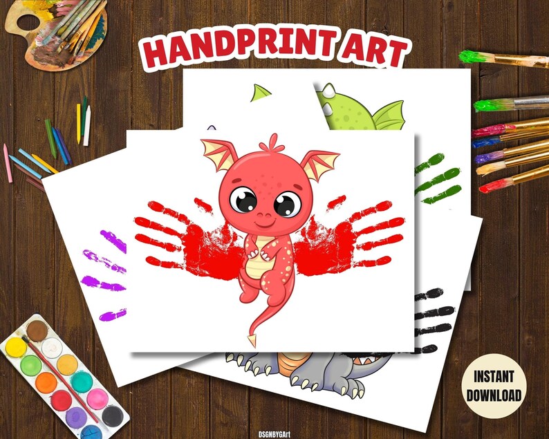 Dragon Handprint Art Printable: Kids Craft Activity (PDF) - Etsy