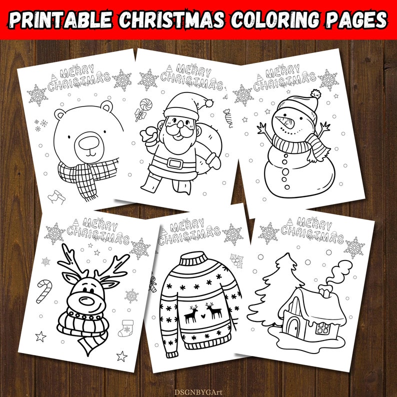 Christmas Coloring Pages for Kids: 15 Printable Designs (PDF) - Etsy