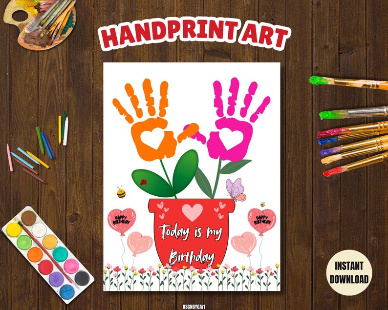Flower Handprint Art Birthday Gift: Kids Keepsake Craft (PDF ...