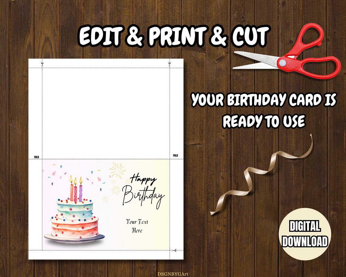 Editable Birthday Card Template, 5x7 Printable (digital Download) - Etsy