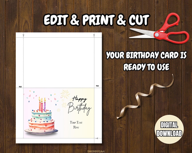 Editable Birthday Card Template, 5x7 Printable (digital Download) - Etsy