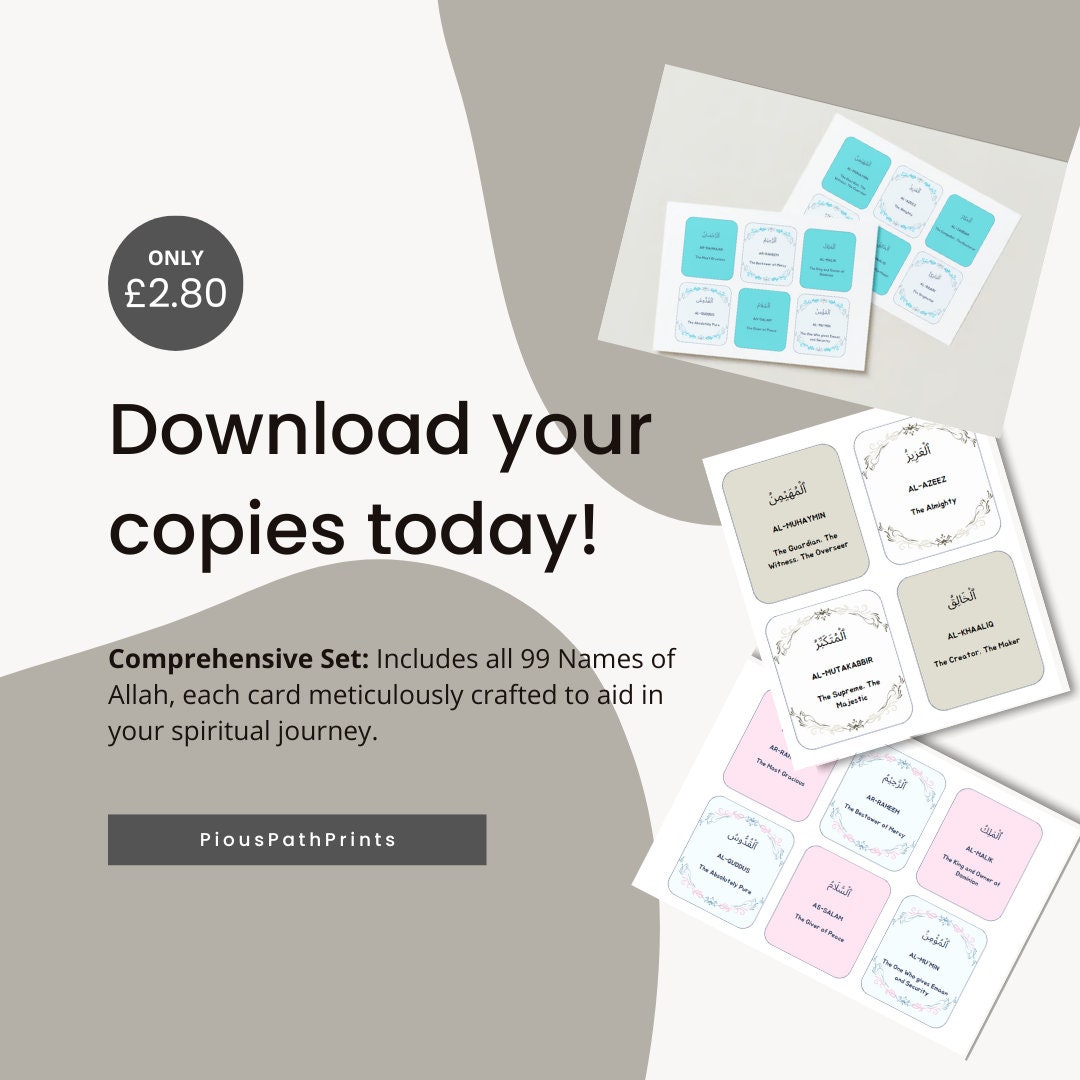 99 Names of Allah Flashcards - Arabic, Transliteration, English ...